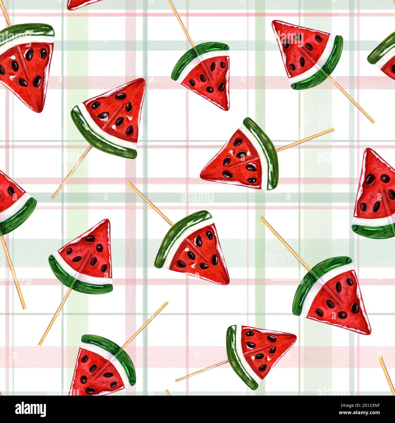 Caramel watermelon slices lying on checkered ornament. Candy food ...
