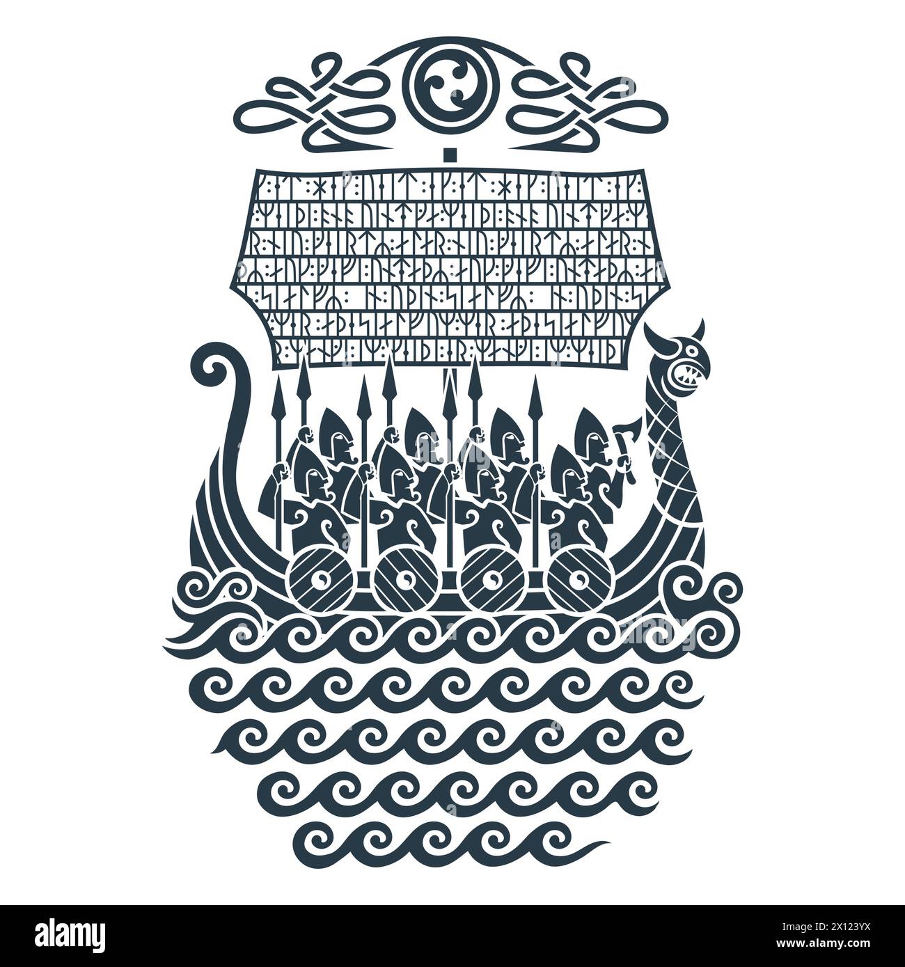 Scandinavian Viking design. Viking warship Drakkar with berserk ...