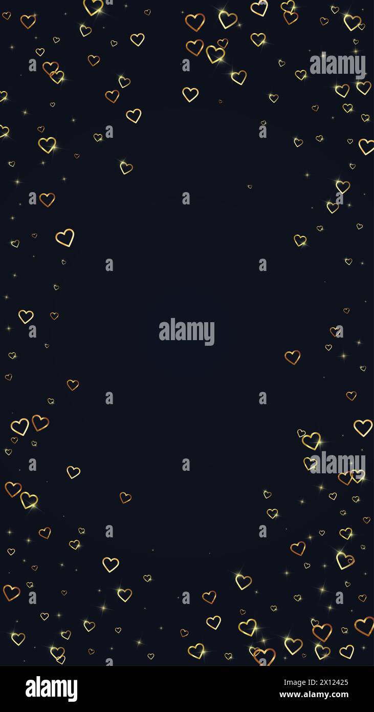 Valentine hearts, flying, falling down, floating. Gold hearts scattered ...
