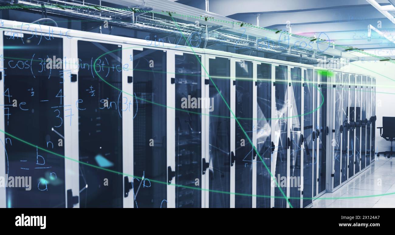 Image of question marks and data processing over server room Stock ...