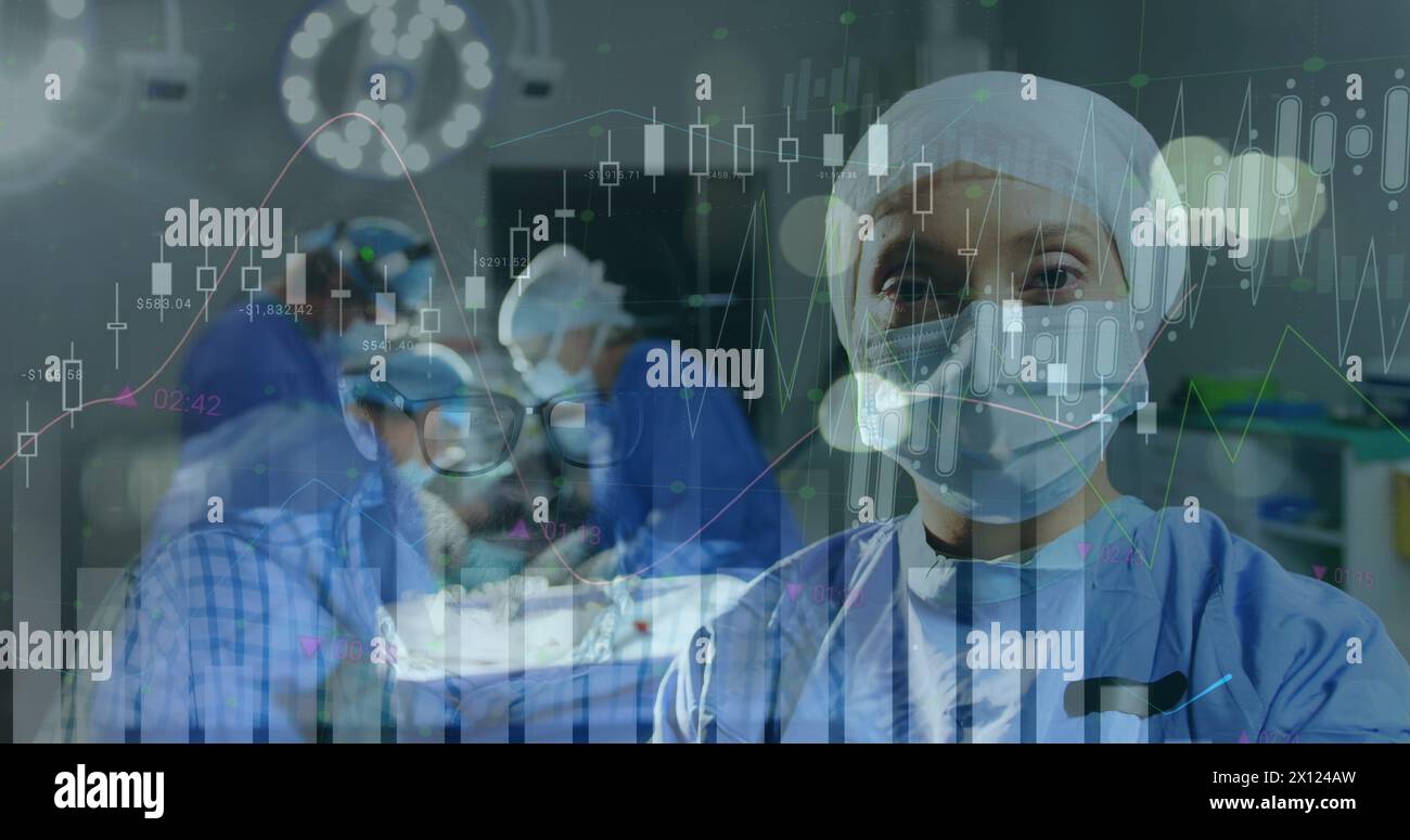 Image of data processing over surgeons in operating theatre Stock Photo ...
