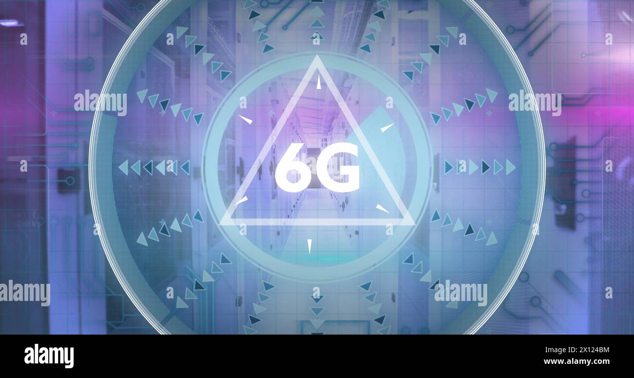 Image of scope scanning with data processing over server room Stock Photo - Alamy