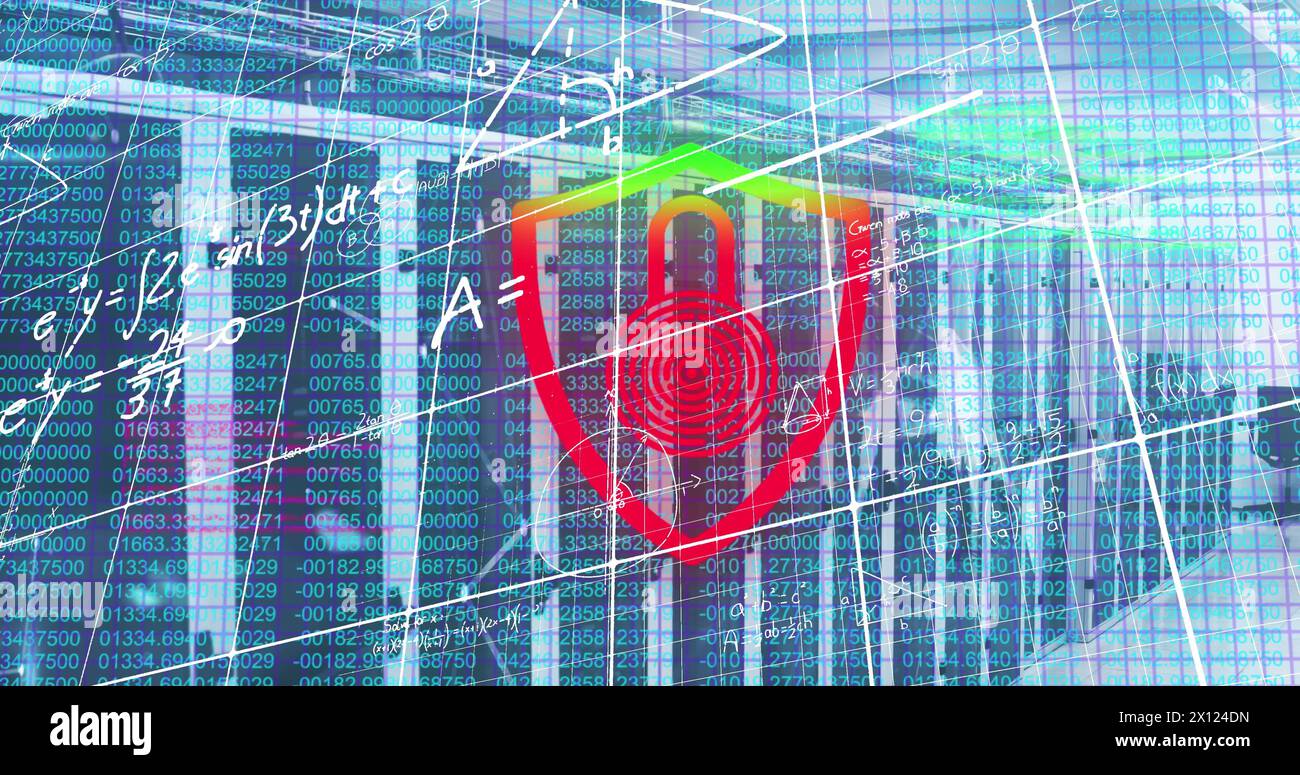 Image of globe and network of connections with online security padlock over binary coding Stock ...