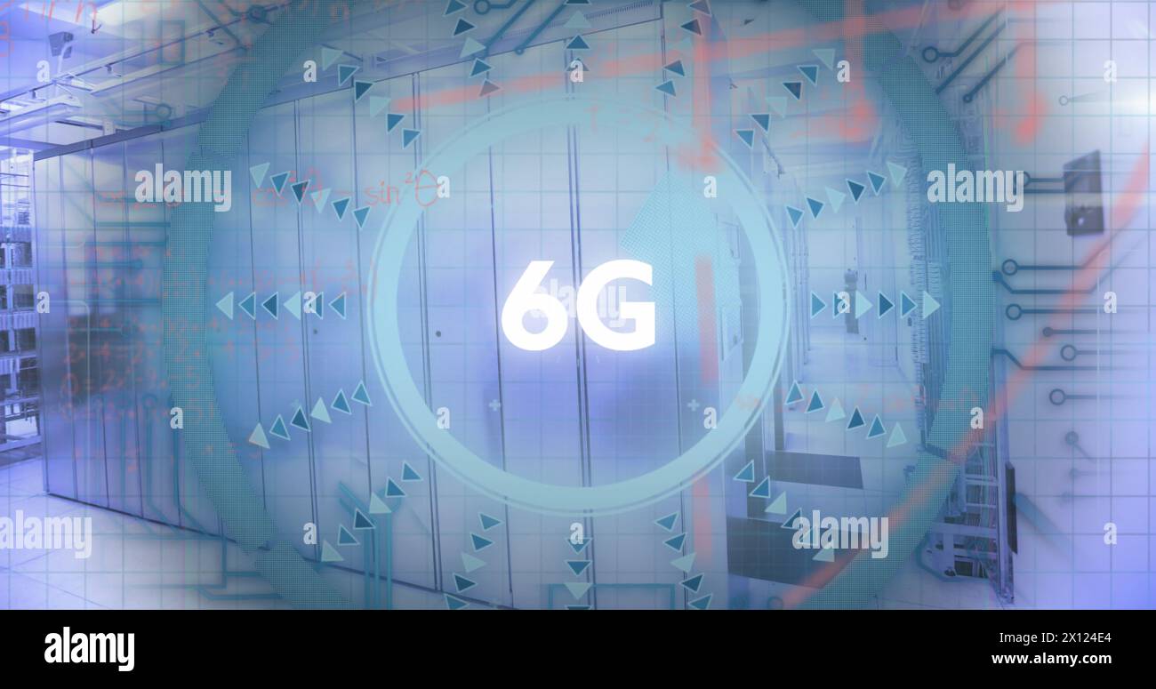 Image of scope scanning with data processing over server room Stock Photo - Alamy