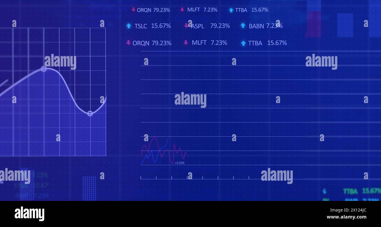 Image of data processing and shapes over blue background Stock Photo ...
