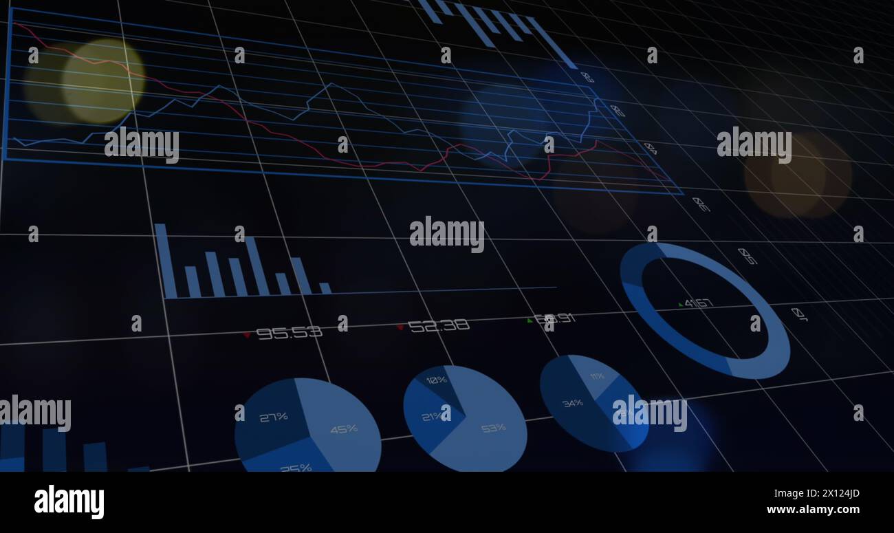 Image of data processing with statistics over grid Stock Photo - Alamy