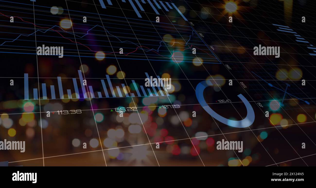 Image of data processing with statistics over grid Stock Photo - Alamy