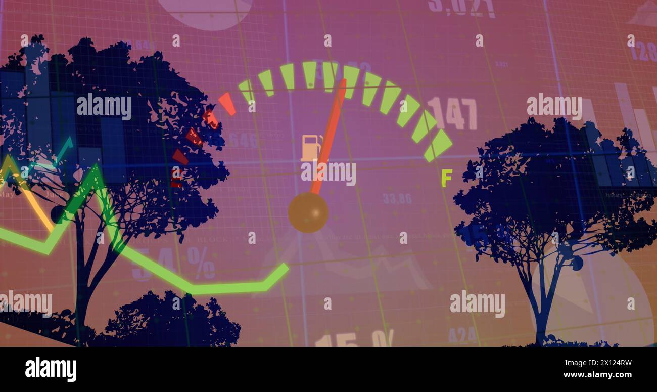 Image Of Speedometer And Statistical Data Processing Over Silhouette Of