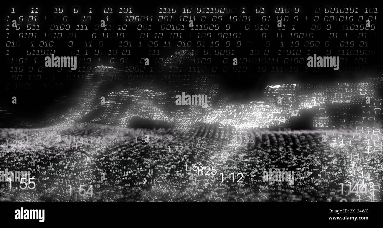 Image Of Financial Data Processing And Binary Coding Over Black