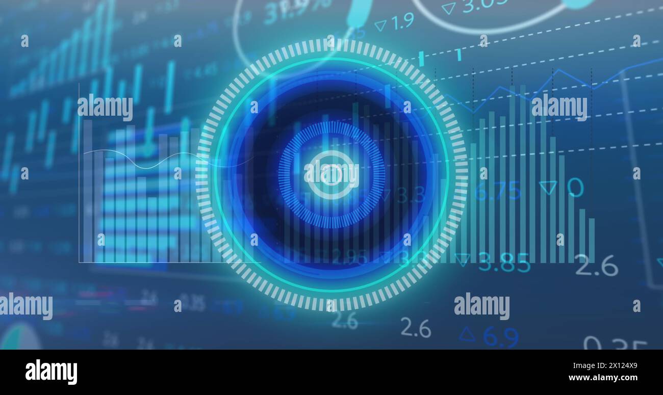 Image of scope scanning and financial data processing Stock Photo - Alamy