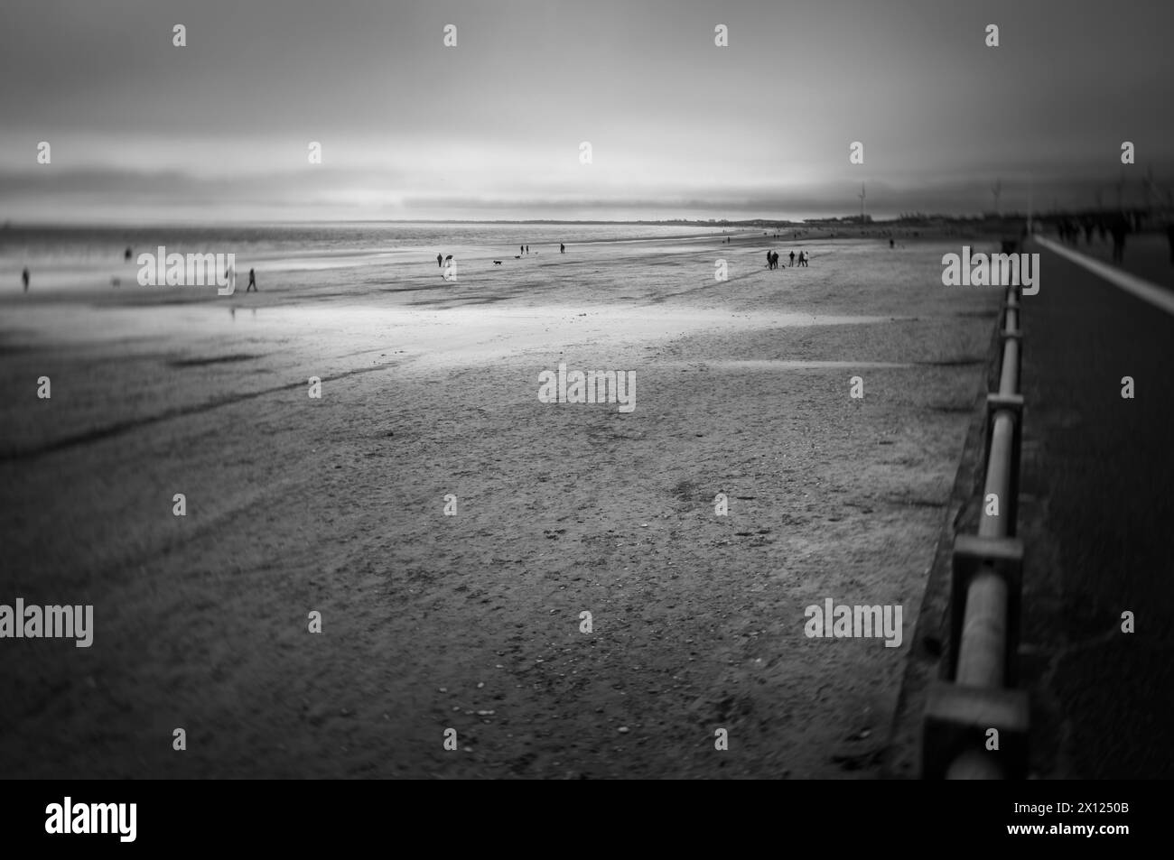Pinhole camera effect on black and white image of Bridlington beach ...