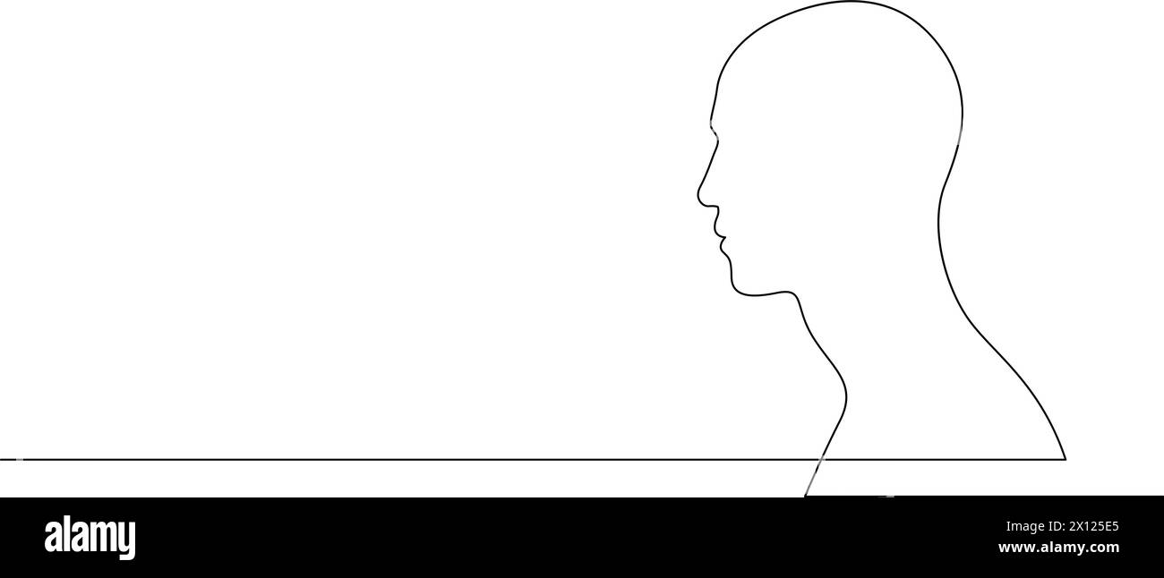 Continuous line drawing of a human head. Contour of male profile drawn ...