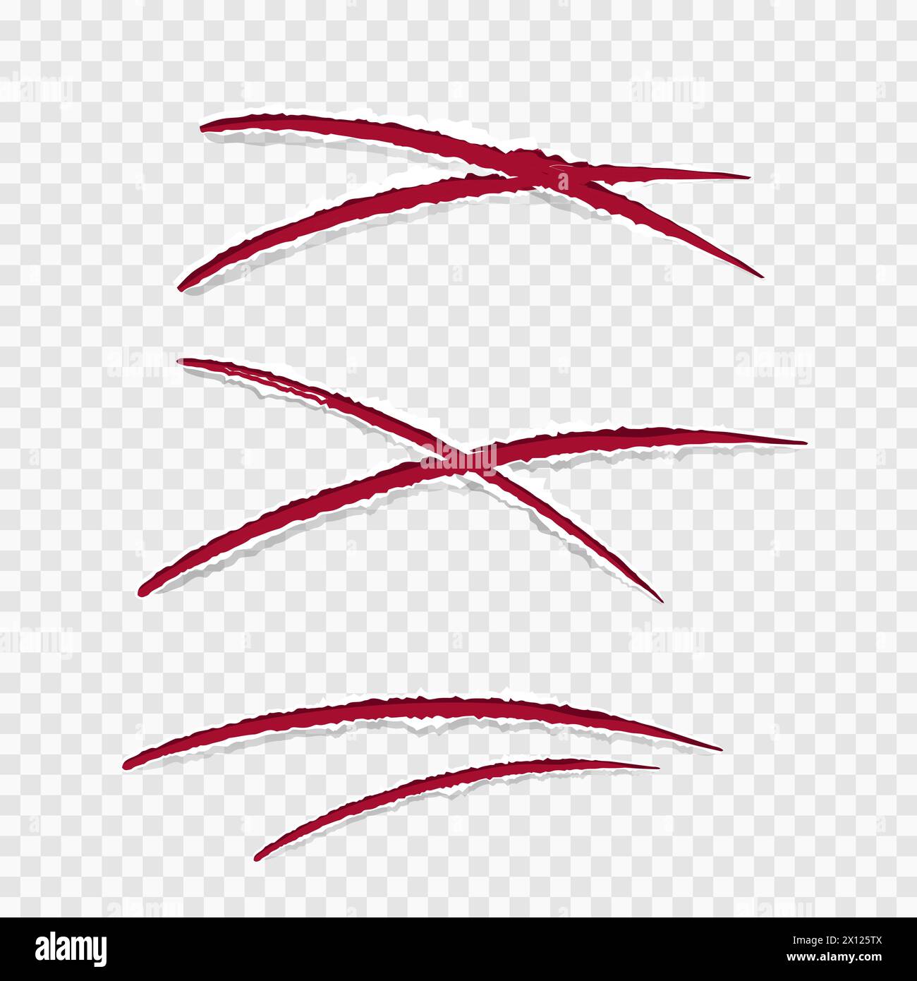 Cat claws red scratches, torn paper edge isolated on transparent ...