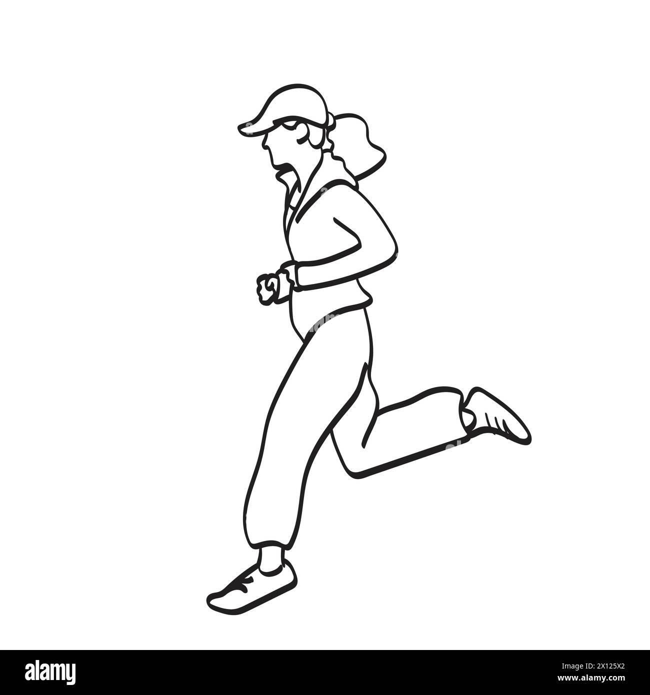sporty woman with cap jogging illustration vector hand drawn isolated ...