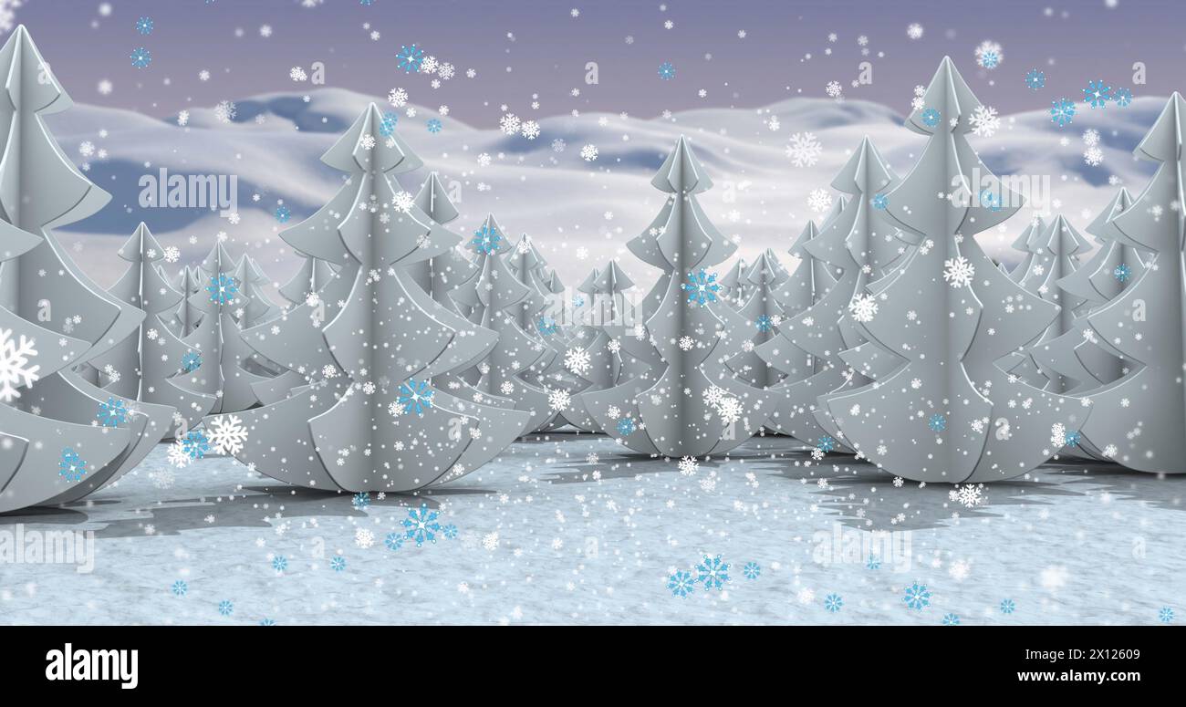 Image of snow falling over winter scenery Stock Photo - Alamy