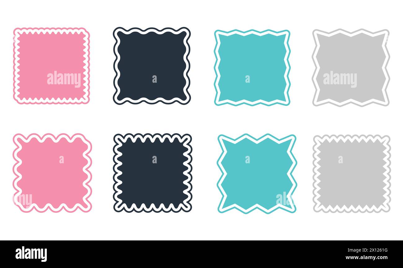 Set of vector squares, icons stickers squares with outline, colored on ...