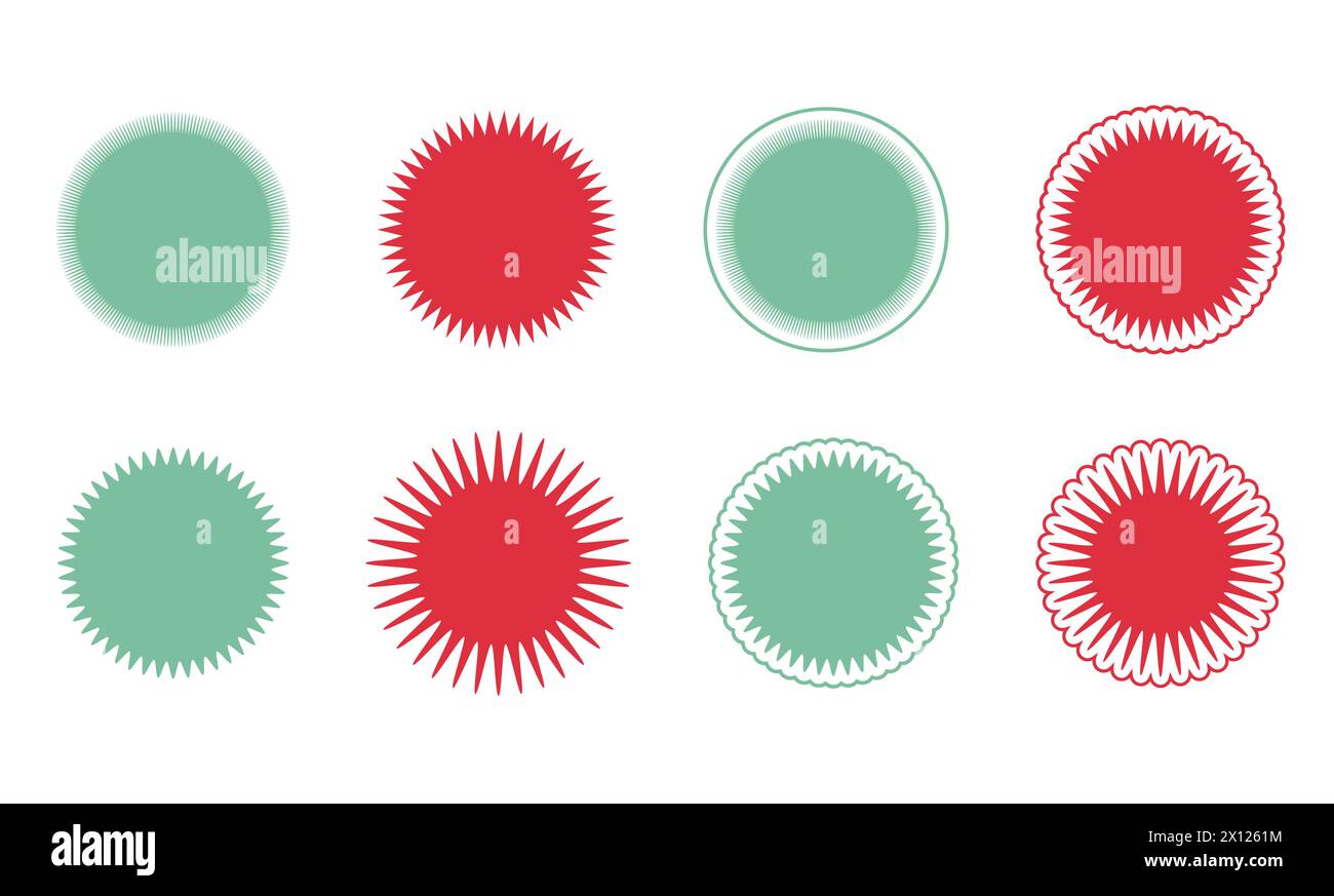 Set of vector stars, sun rays icons without outline and with outline ...