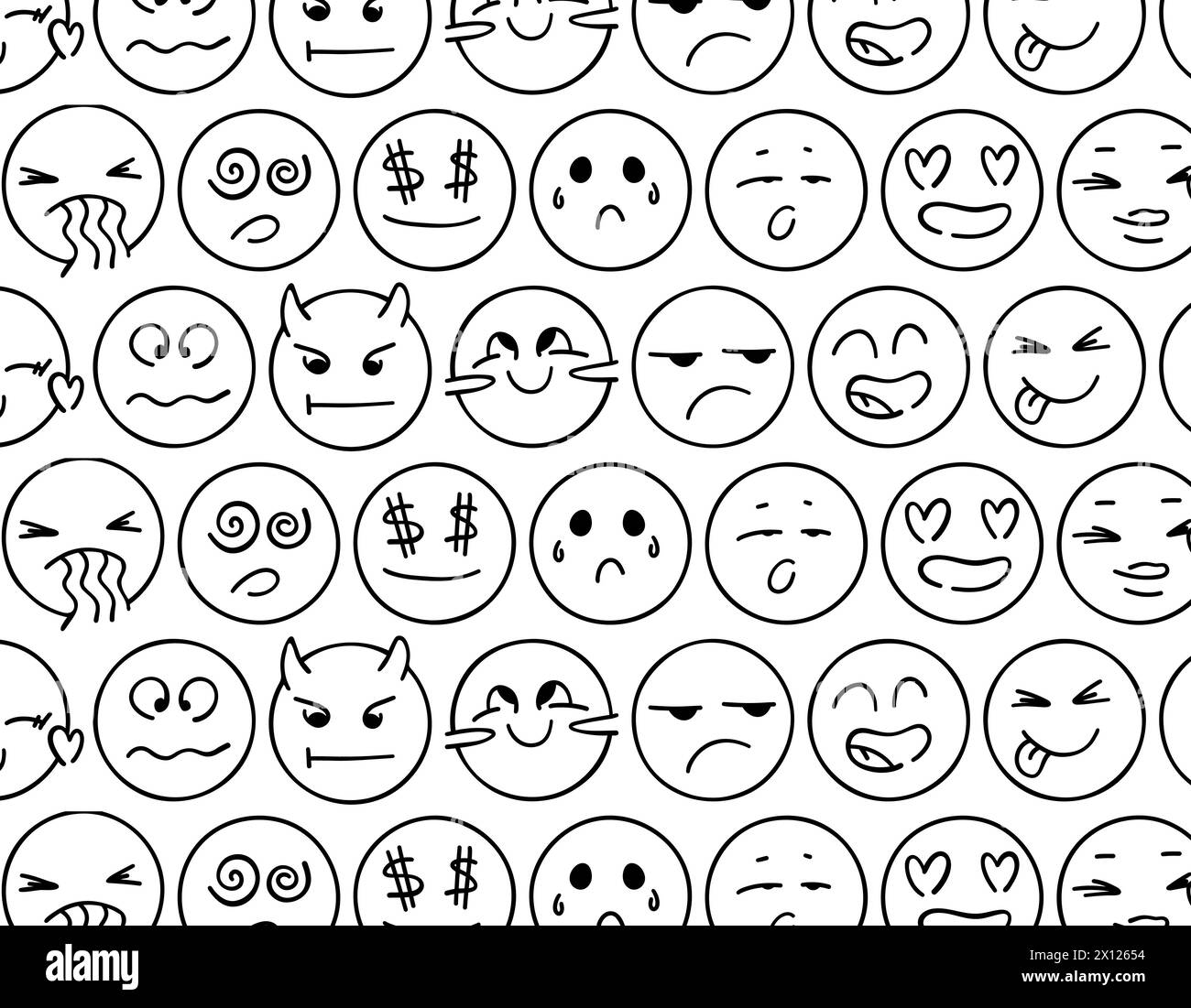 Pattern doodle emotions emoji. Doodle of cute emotions on a white ...