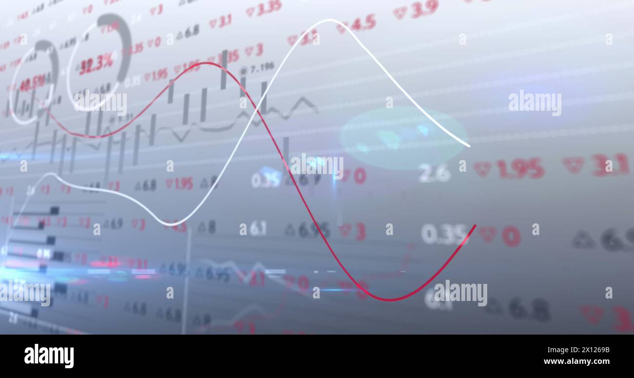 Image of financial data over user photos on grey background Stock Photo ...