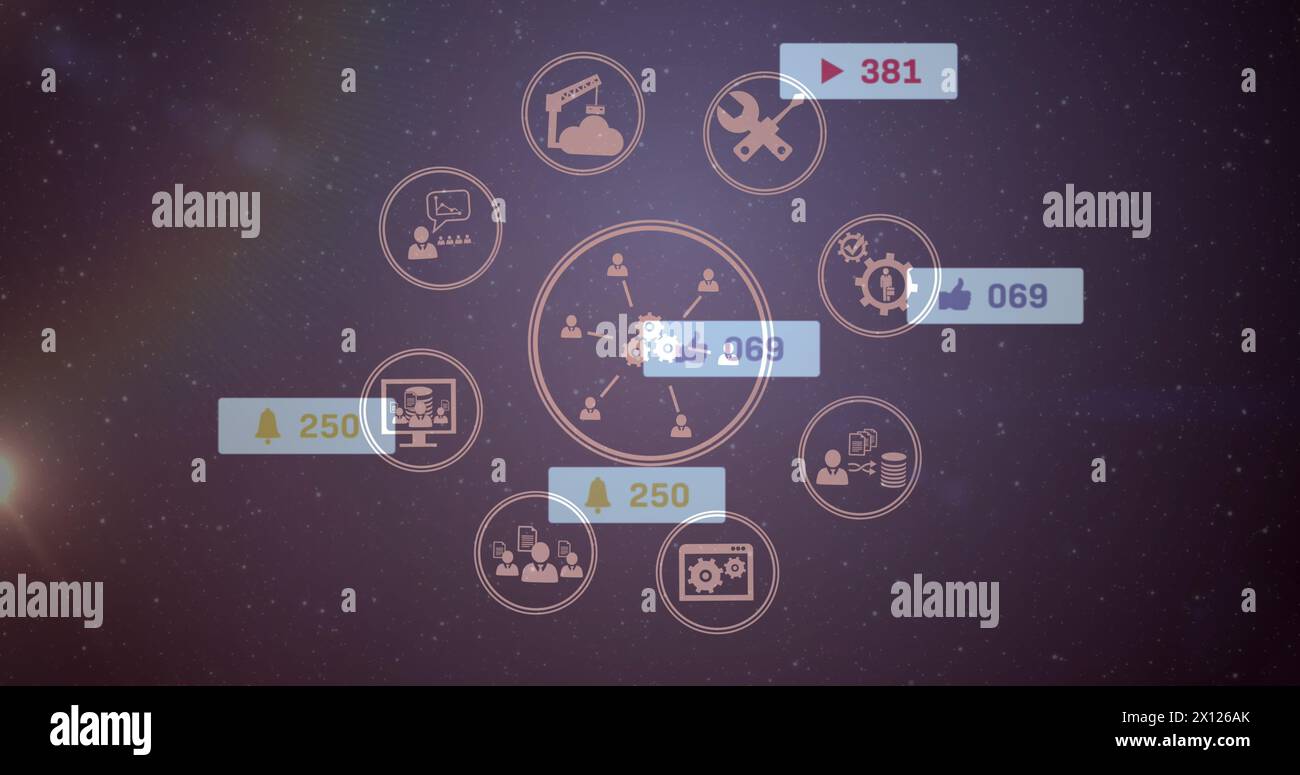 Image of network of social media icons and numbers Stock Photo - Alamy