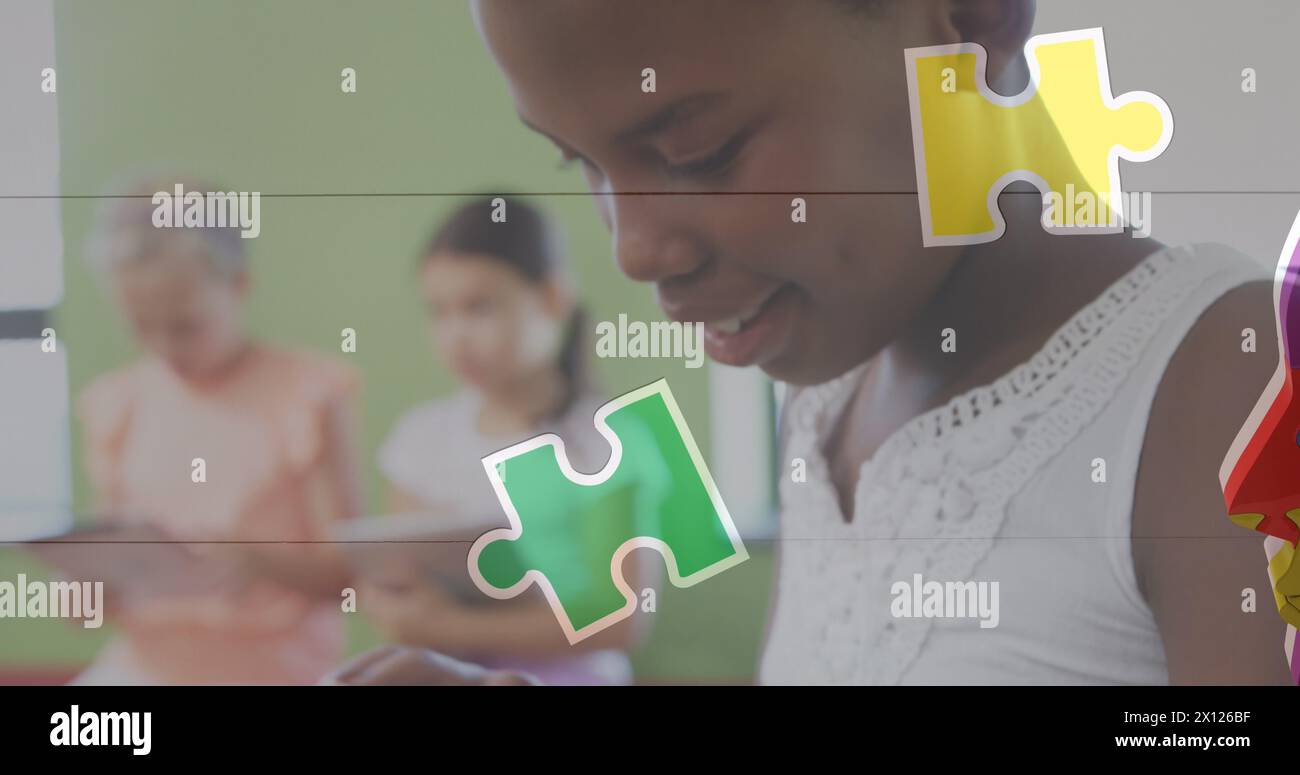 Image of puzzle over diverse students Stock Photo - Alamy