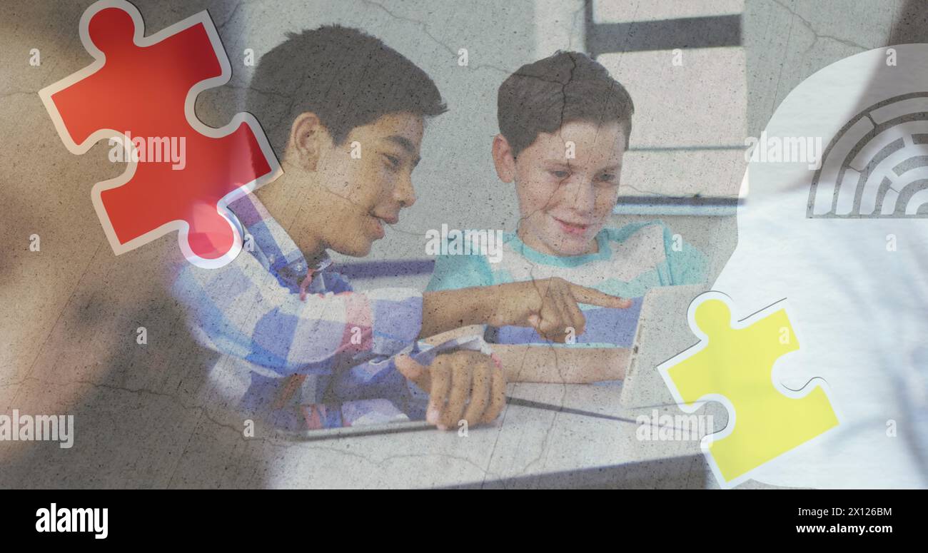 Image of puzzle over diverse students Stock Photo - Alamy