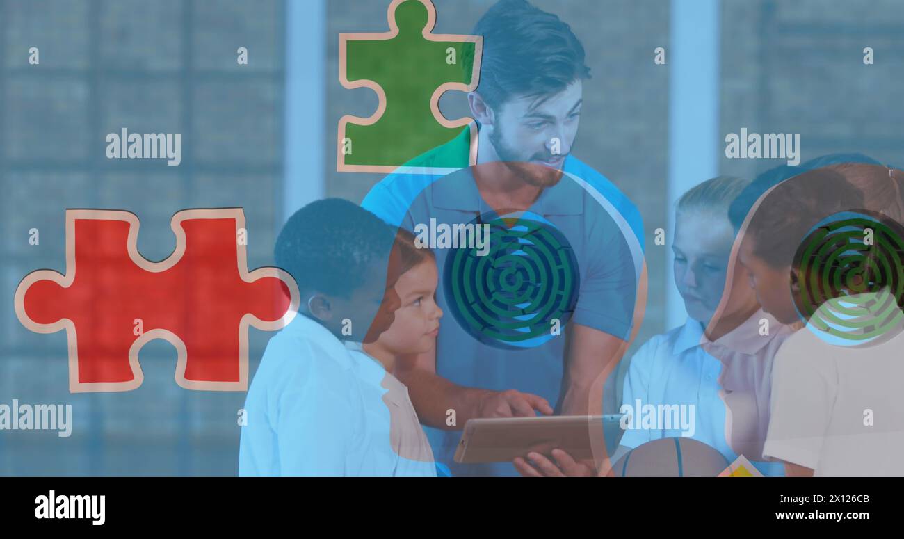 Image of puzzle over diverse students Stock Photo - Alamy