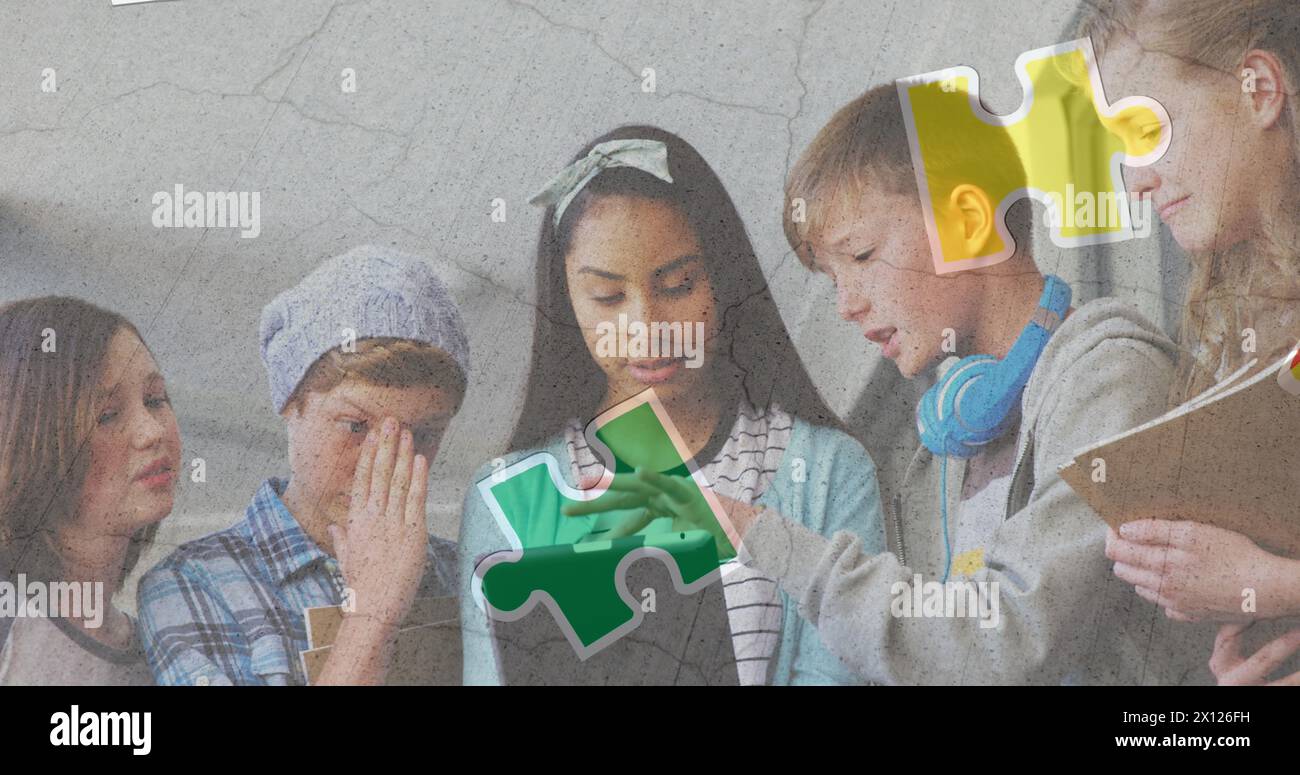 Image of puzzle over diverse students Stock Photo - Alamy