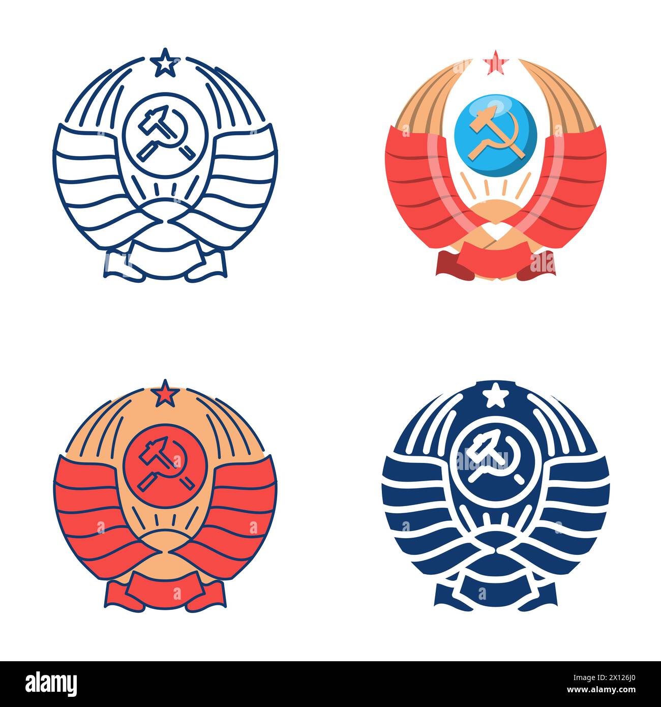 USSR coat of arms icon set. Communism symbol with hammer and sickle ...