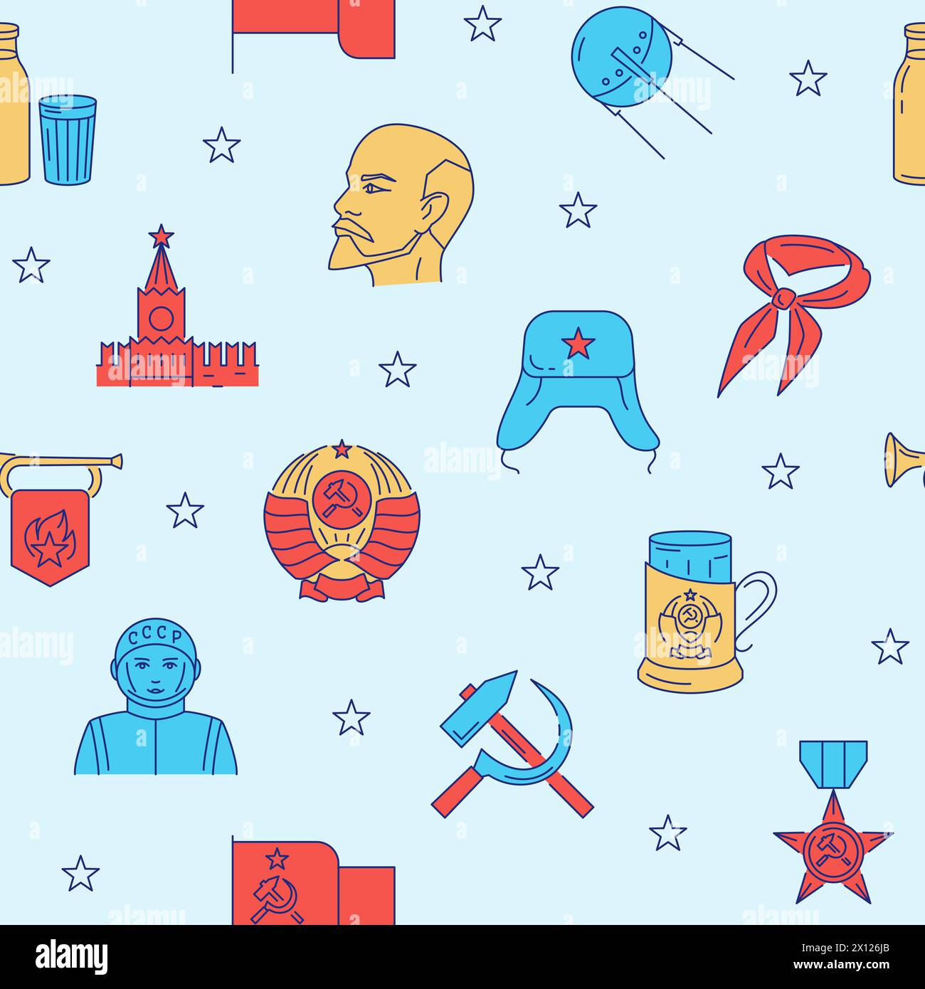 USSR seamless pattern with soviet communism symbols. Vector ...