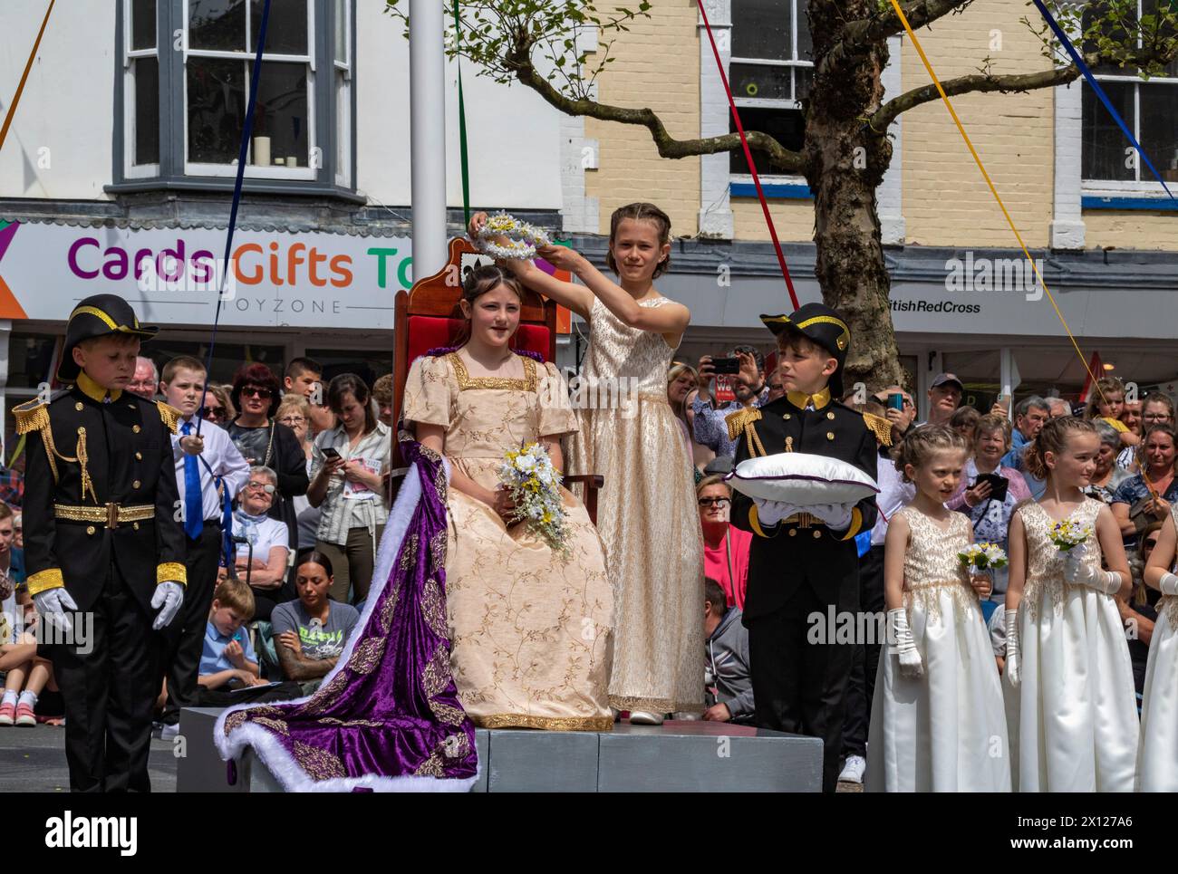 Detail of the Crowning of the May Queen, 2022, With Her Retinue Beneath ...