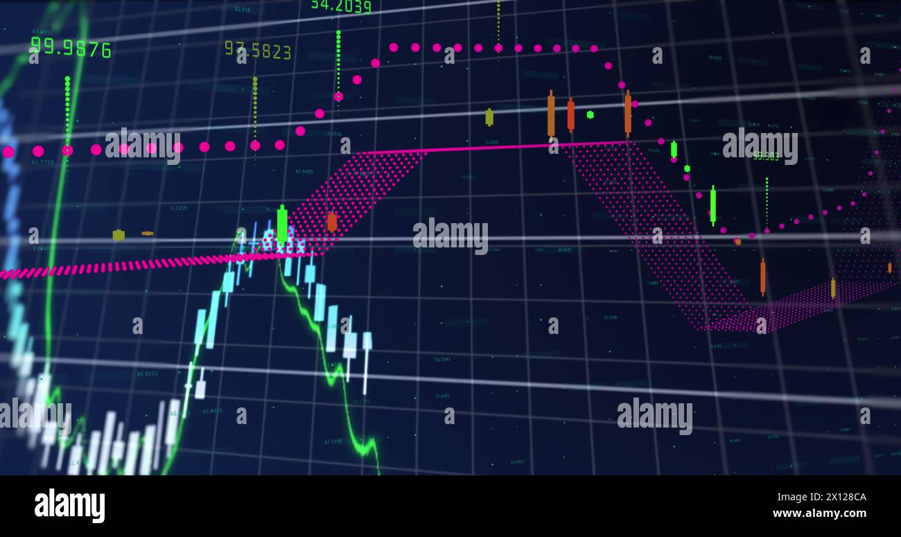 Image of multiple graphs with increasing numbers against abstract background Stock Photo - Alamy