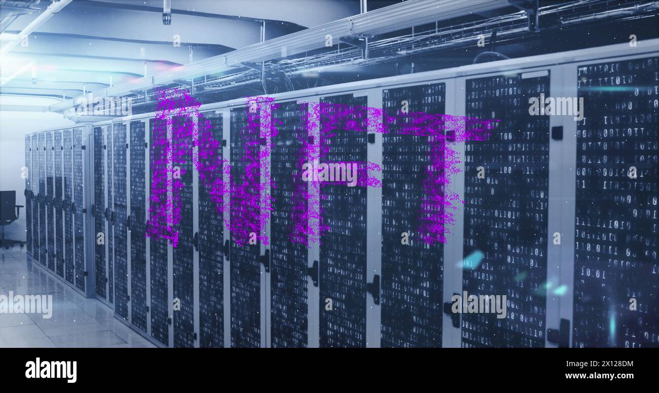 A global network of computer servers processing digital information ...