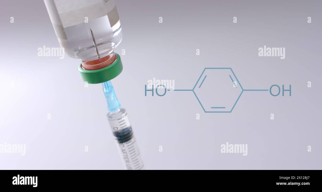 Element structure diagram over syringe in vaccine vial Stock Photo - Alamy