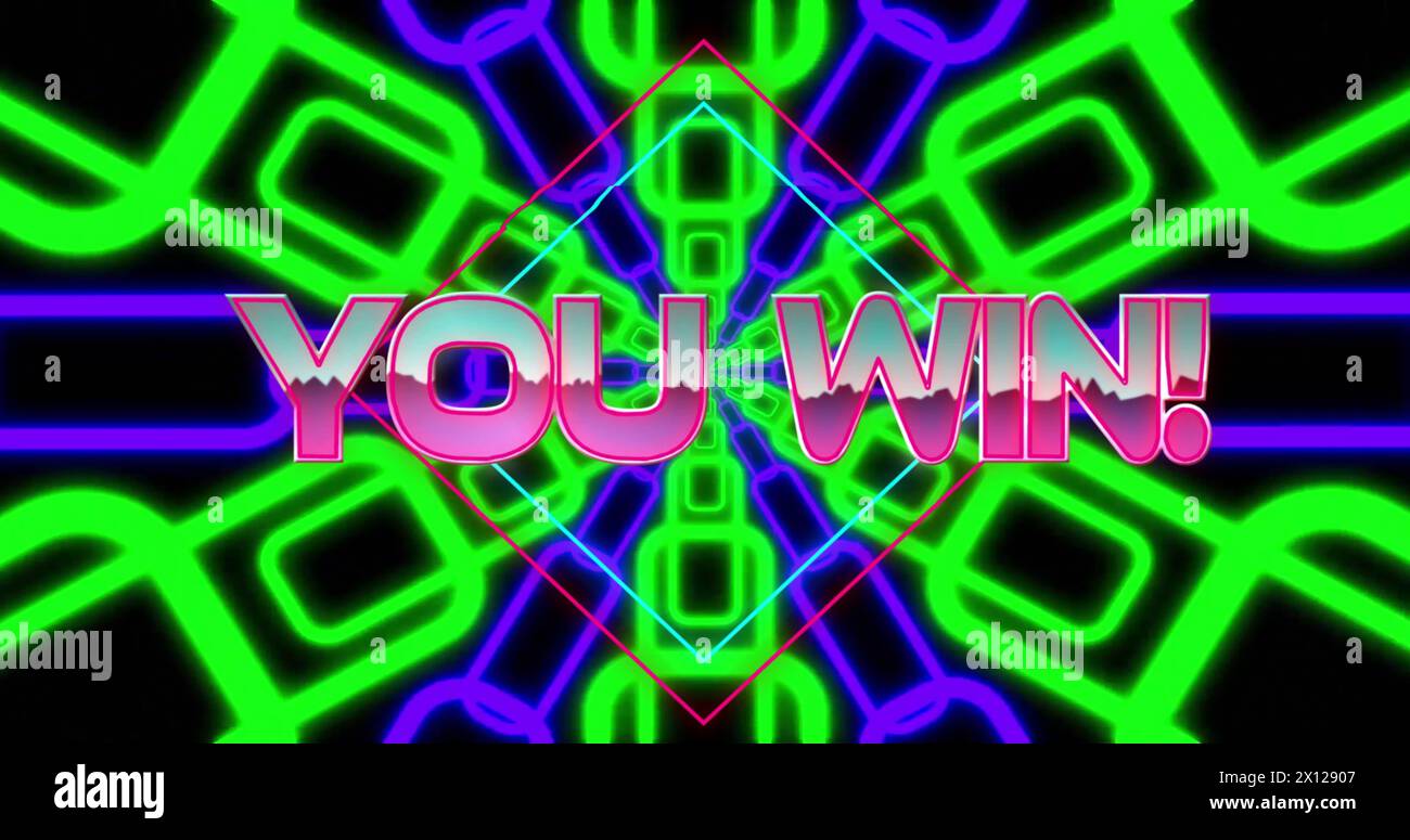 Image of you win text and shapes on black background Stock Photo - Alamy