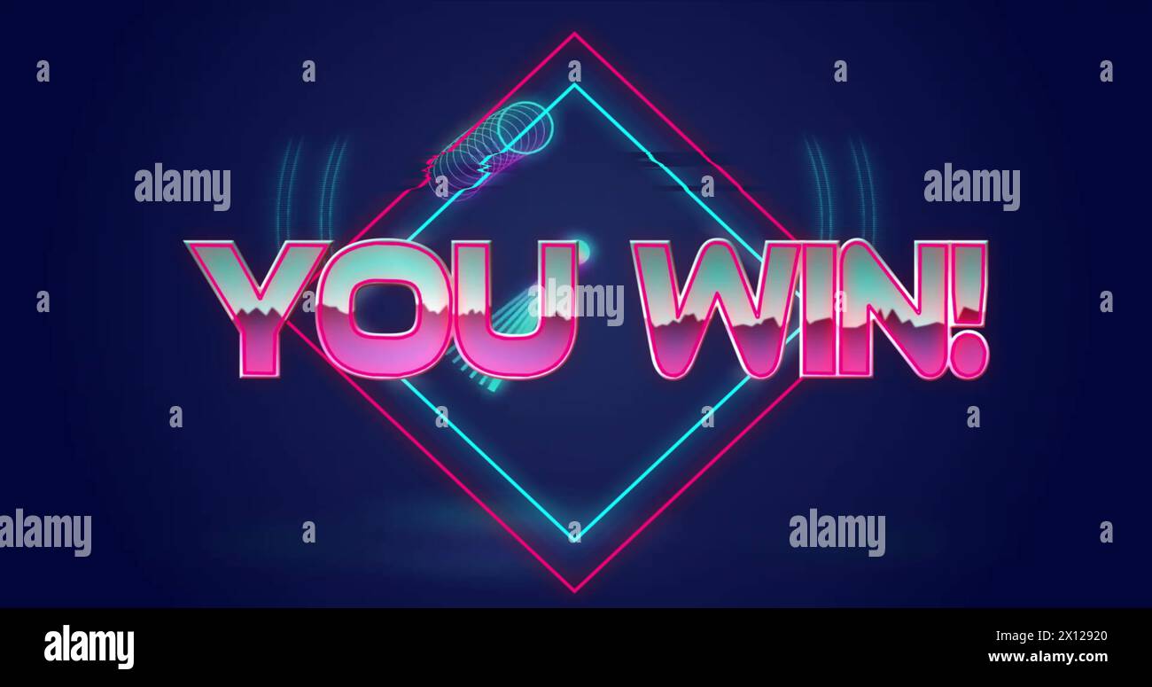 Image of you win text and shapes on blue background Stock Photo - Alamy
