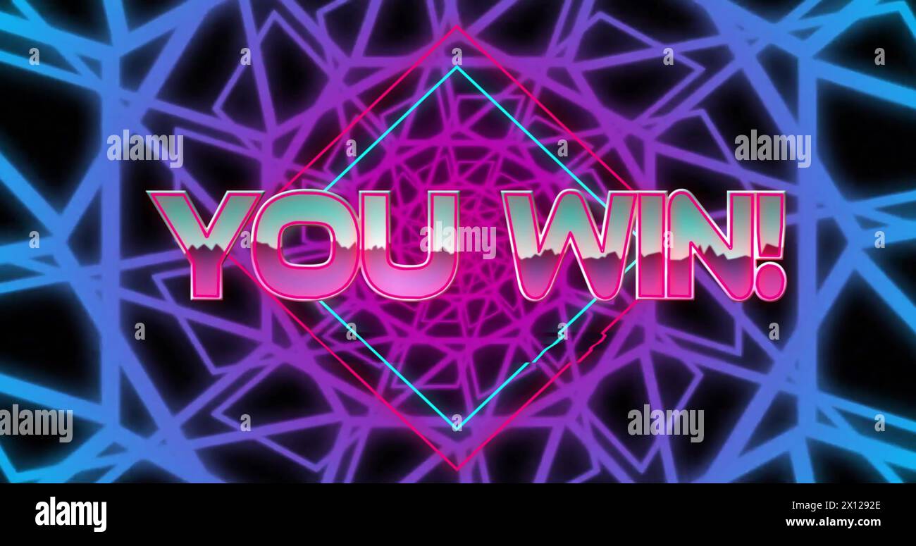 Image of you win text and shapes moving on black background. Gaming ...