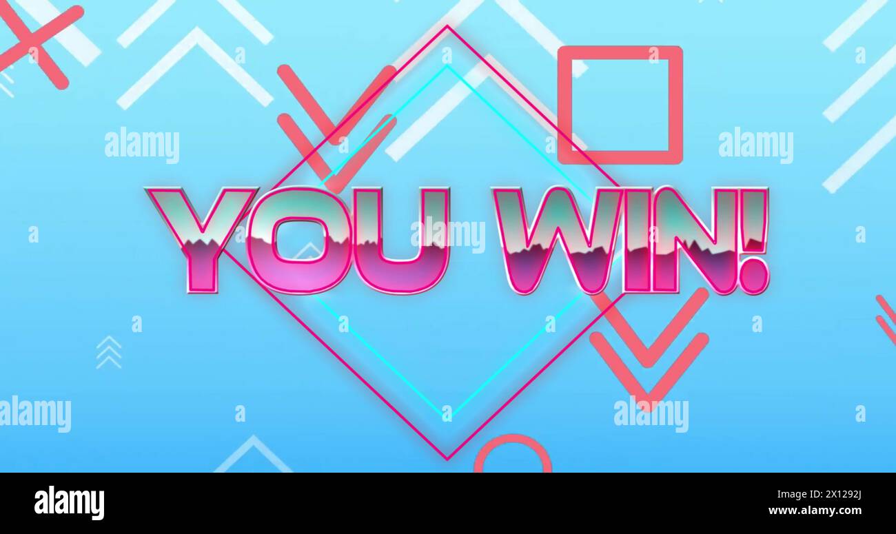 Image of you win text and shapes on blue background Stock Photo - Alamy