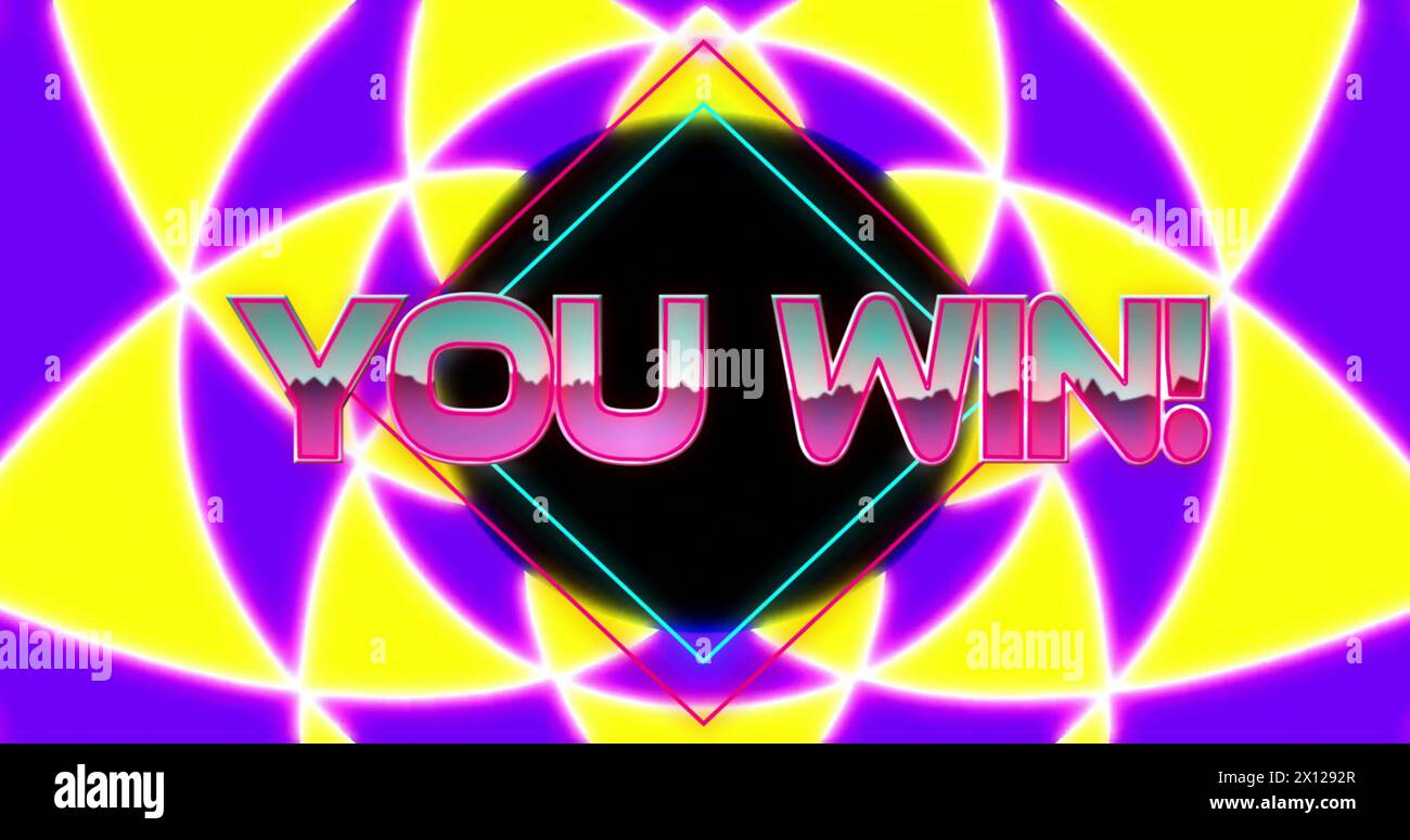 Image of you win text and shapes on black background. Gaming ...