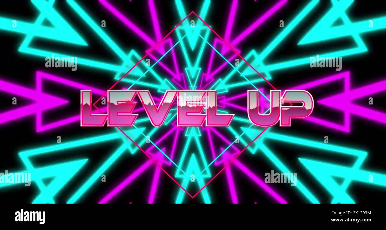 Image of level up text and arrows on black background Stock Photo - Alamy