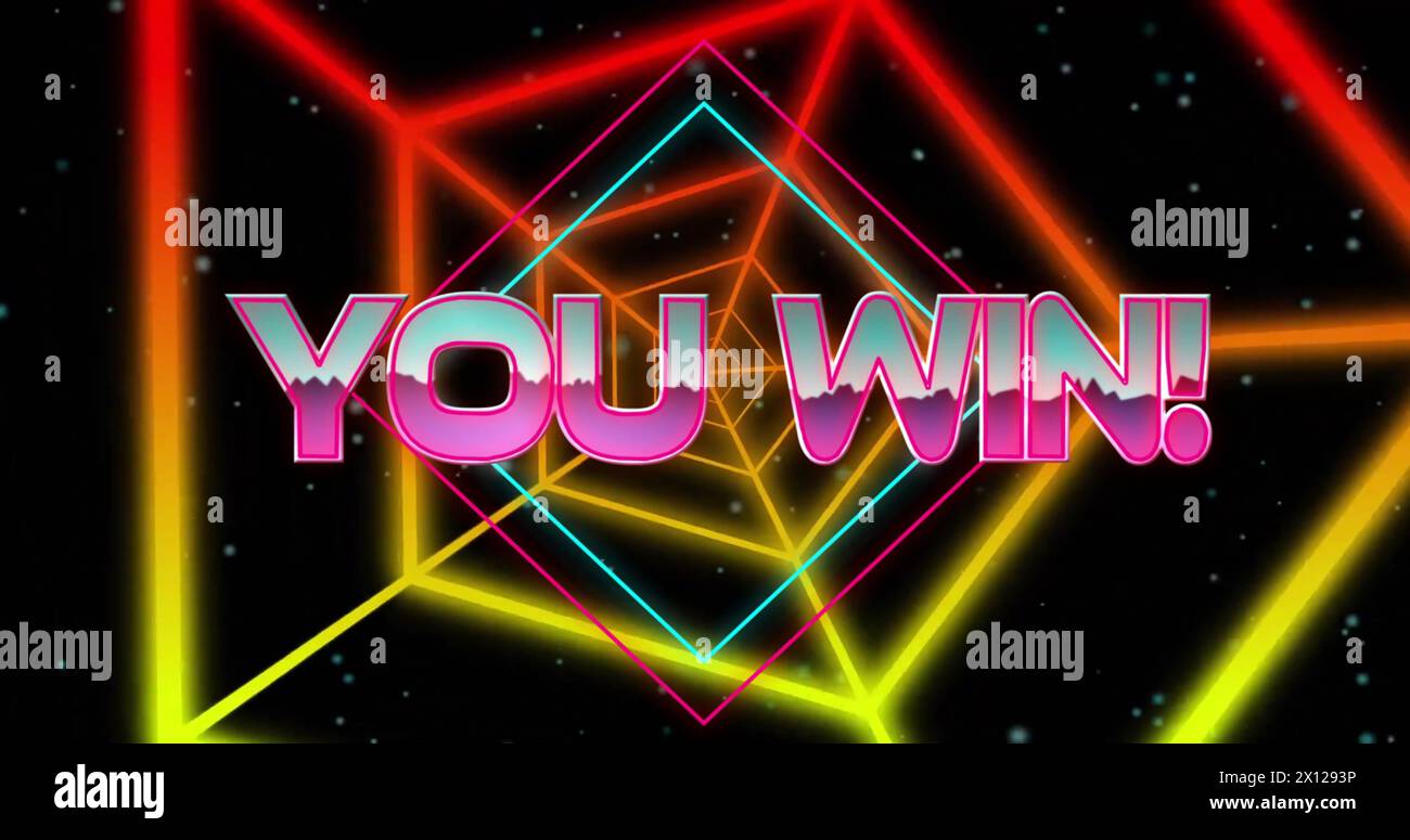 Image of you win text and shapes on black background Stock Photo - Alamy