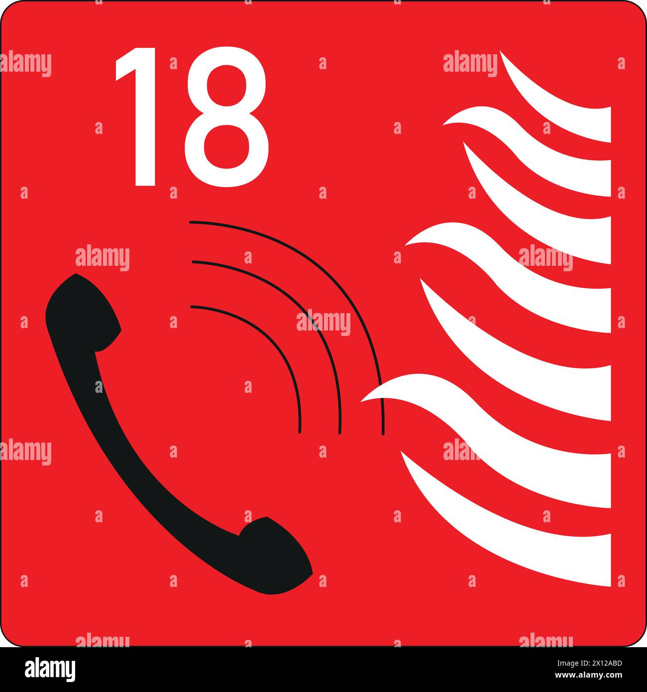 Square sign on red background: Fire alert, call the fire brigade Stock ...