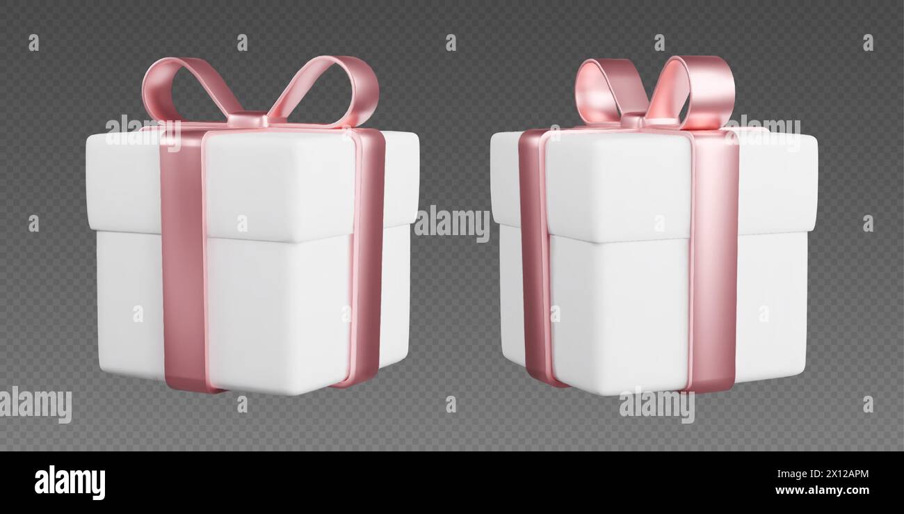 Gift boxes with ribbons, realistic 3d white boxes with rose gold bows ...