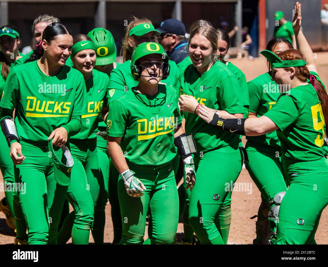 Tucson, AZ U.S. 14th Apr, 2024. A. Oregon infielder Paige Sinicki (38 ...