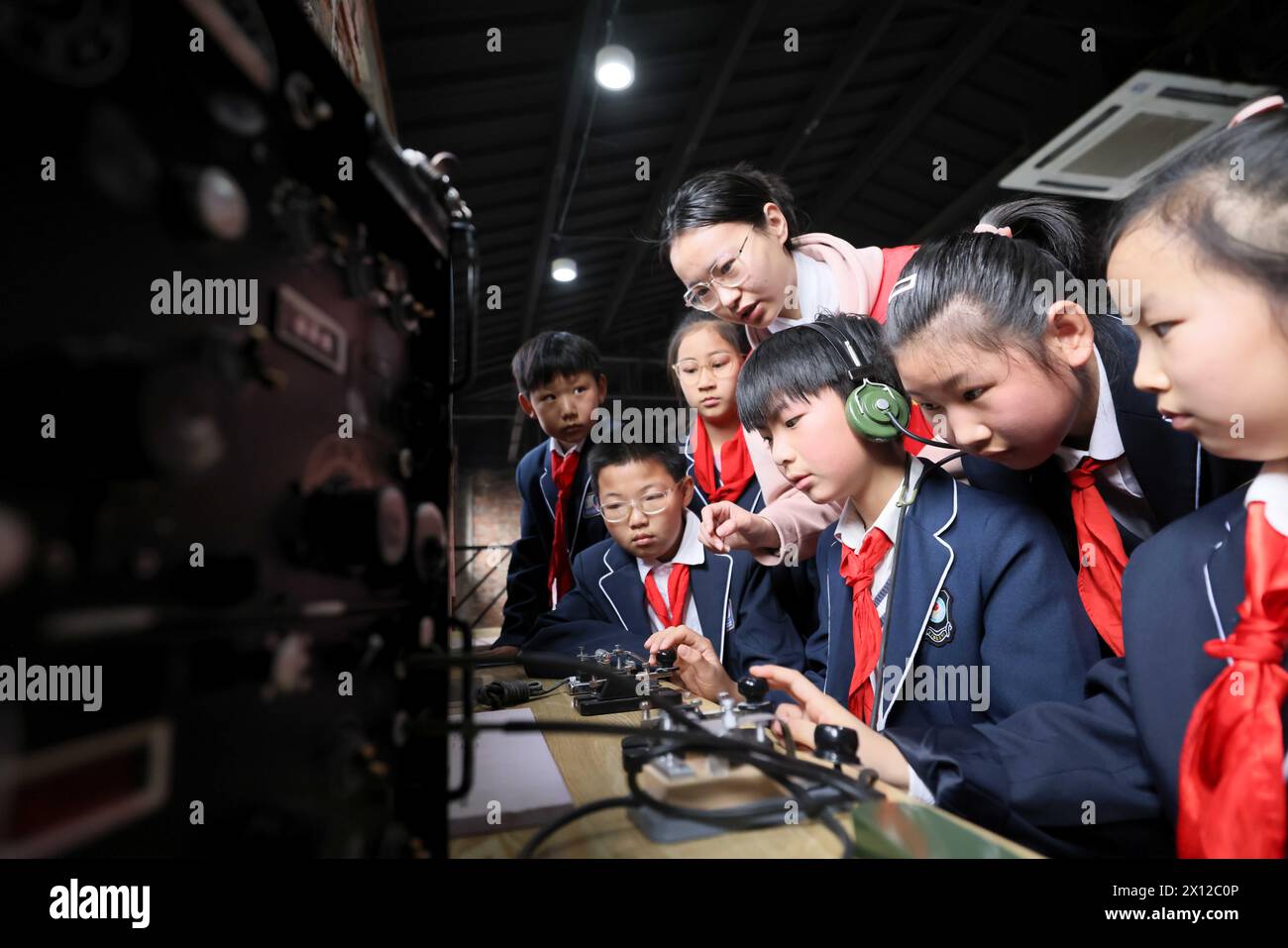 HEFEI, CHINA - APRIL 1, 2024 - Children experience a simulated Morse ...