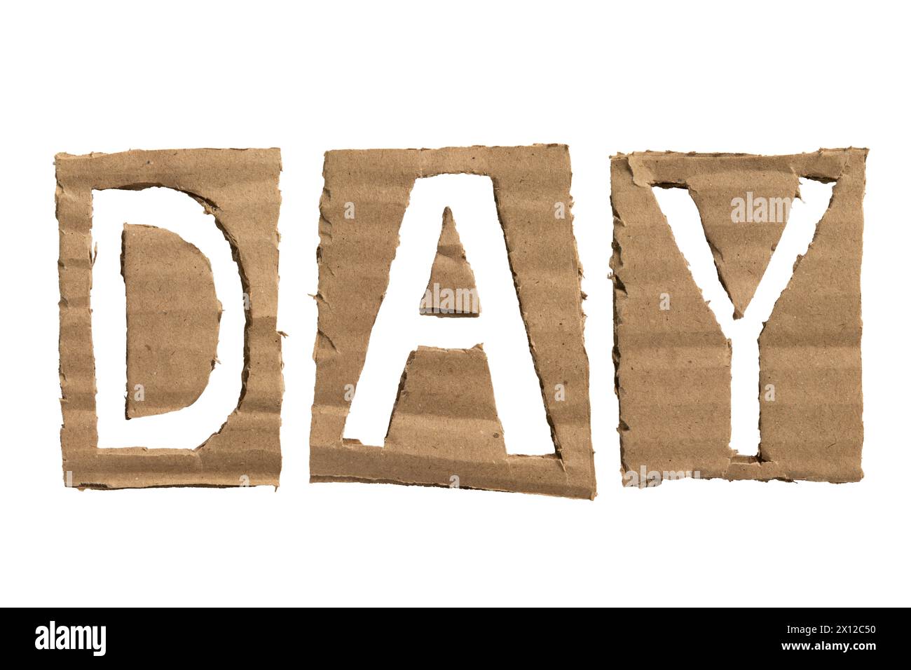 A word "DAY" cut out from a cardboard on white background with clipping ...