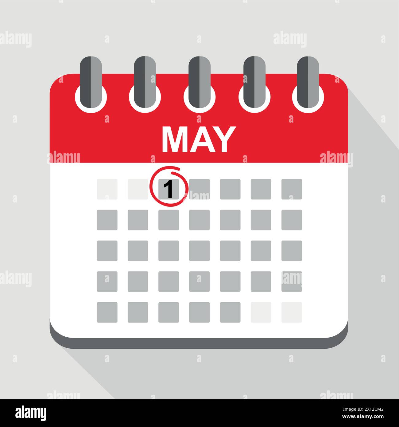 red simple calendar icon 1 may labor day vector illustration Stock ...