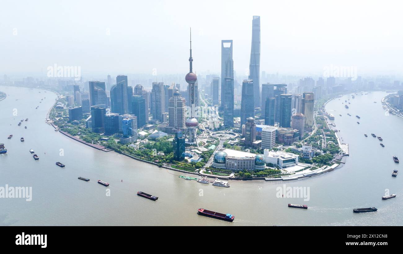 SHANGHAI, CHINA - APRIL 15, 2024 - An aerial photo shows cargo ships ...