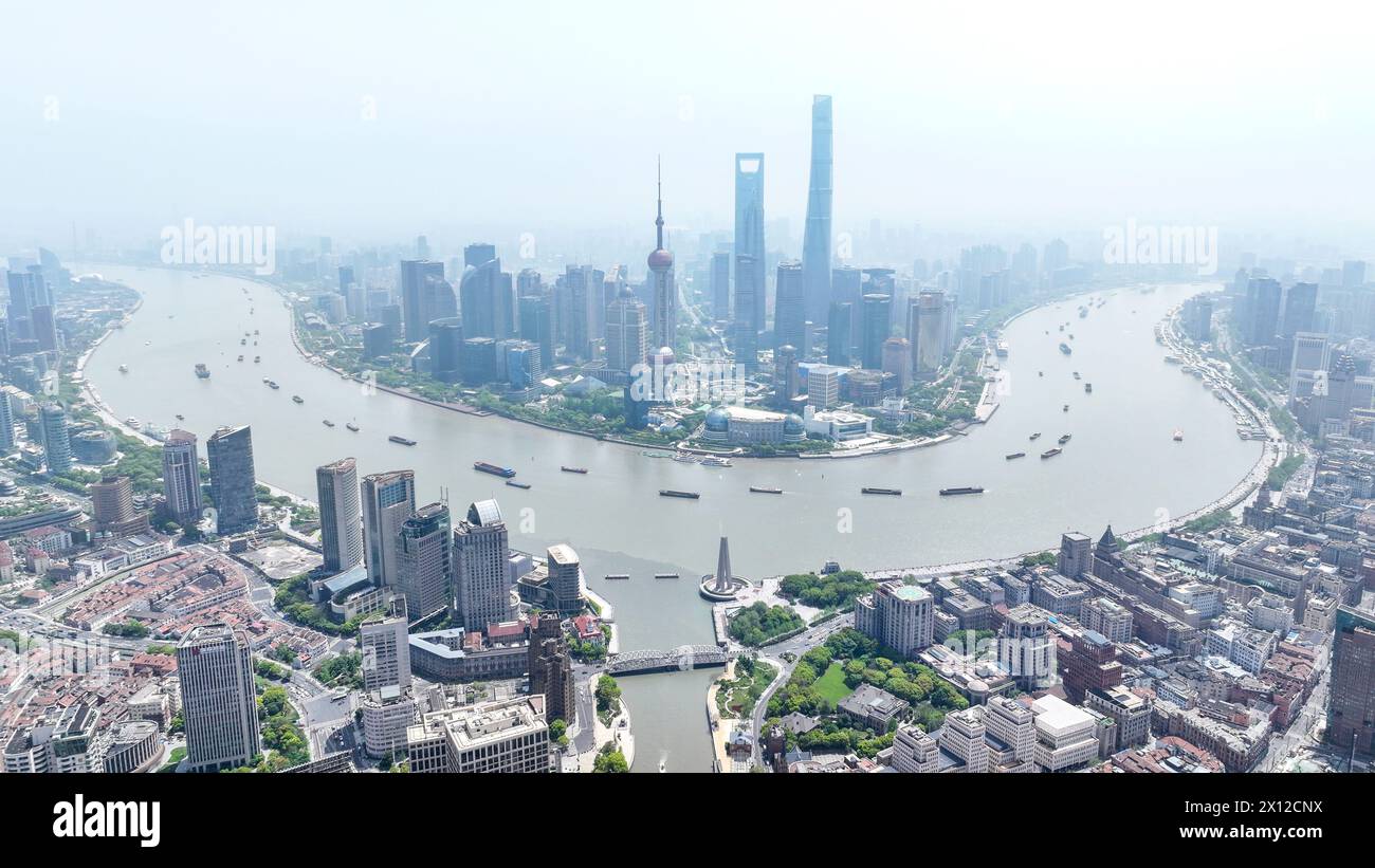SHANGHAI, CHINA - APRIL 15, 2024 - An aerial photo shows cargo ships ...