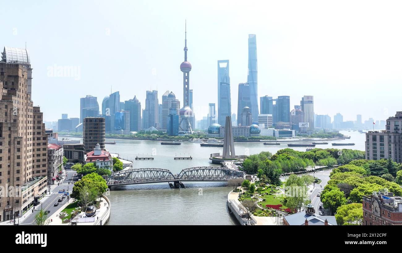 SHANGHAI, CHINA - APRIL 15, 2024 - An aerial photo shows cargo ships ...